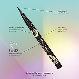 Pacifica Beauty, Eye Love Liquid Charcoal Eyeliner, Black, No-Skip, Smudge-Proof, Matte Finish, Precise Application, Pen Tip, Vegan, Cruelty-Free