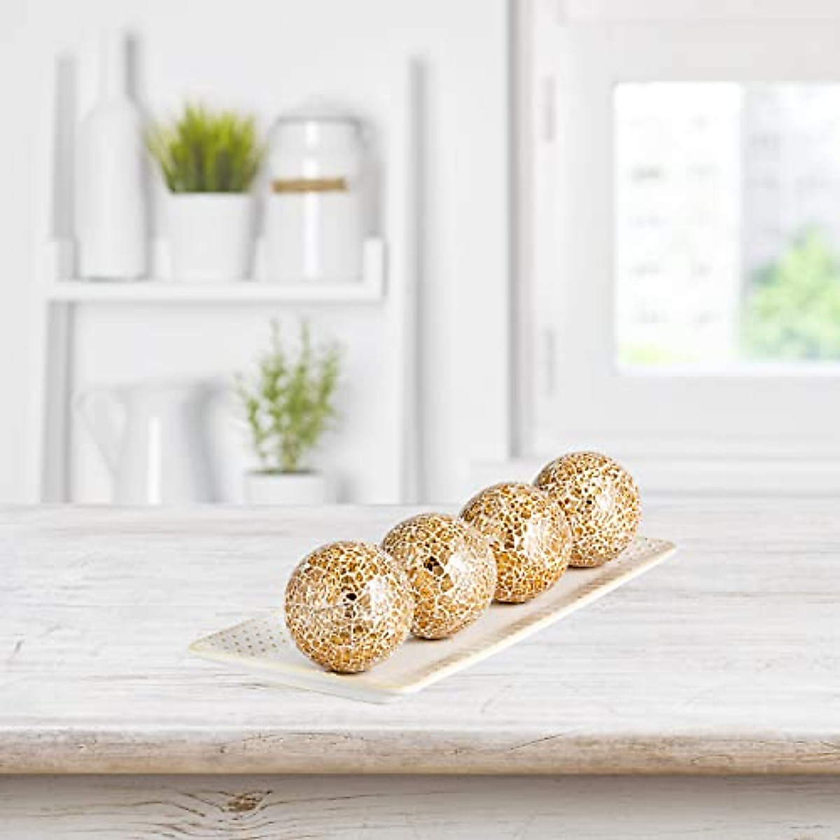 Ka Home Gold Mosaic Glass Orbs Set of 5 - Decorative Sphere Balls for Centerpiece, Tray and Bowl Displays -3 inches Each