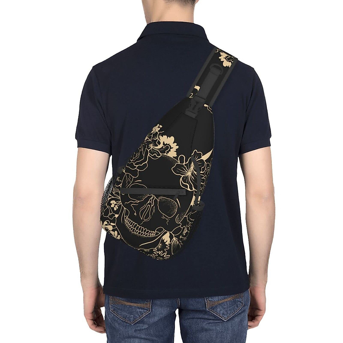 Yrebyou Skull Sling Bag For Travel Crossbody Shoulder Backpack For Women Men Chest Daypack For Traveling Hiking Outdoor