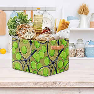 Fabric Storage Bins Tennis Rackets Balls Small Shelf Basket With Handles Decorative Cubes Box Organizer Containers for Shelves Home Office Decor
