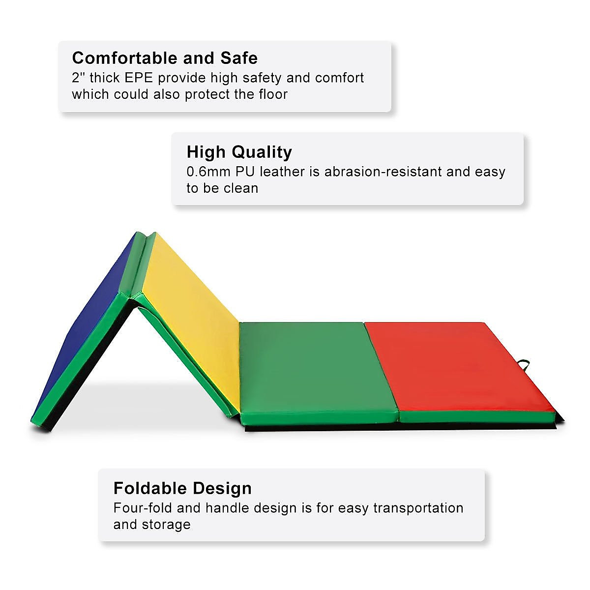 Giantex Folding Exercise Mat with Carrying Handles Panel Thick Gym Fitness Exercise Yoga Exercise Mat Lightweight Home Gym Mat (Multicolor, 4'x10'x2")