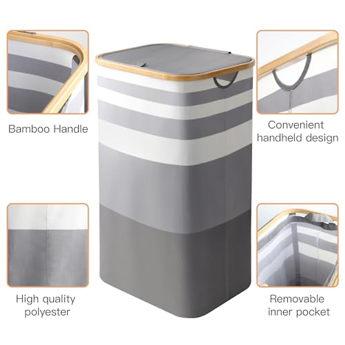 Clothes laundry hamper with lid,110L large dirty laundry hampers with Collapsible and Removable Bag,Tall laundry basket for Corner Bedroom Toys, Gradient Grey