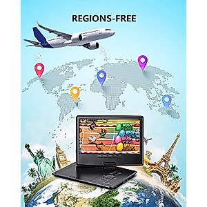 12.5" Portable DVD Player with 10.1" Large HD Swivel Screen, 5-Hour Built-in Rechargeable Battery, Car Headrest Case, Car Charger, Support USB/SD Card/Sync TV, Black