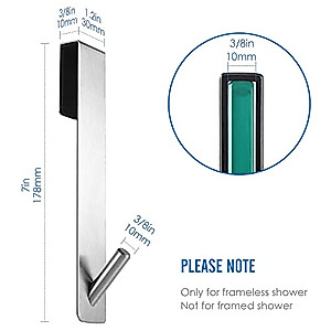 Simtive Extended Shower Door Hooks (7-Inch), Over Door Hooks for Bathroom Frameless Glass Shower Door, Towel Hooks, 2-Pack, Silver