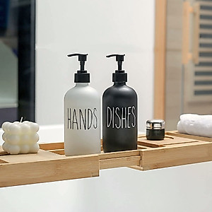 Soap Dispenser, 2pcs Contains Dish Soap Dispenser and Hand Soap Dispenser, Kitchen Soap Dispenser Set with Tray and Brush for Kitchen Sink Bathroom Counter Decor (Black & White)