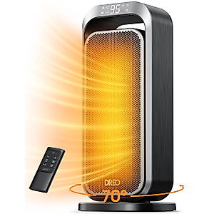 Dreo Quiet Space Heaters for Indoor Use, 1500W Electric Heater with Remote, PTC Ceramic Heater with Thermostat, 12H Timer, 70° Oscillation, Digital Display, Fast Safety Room Heater for Bedroom Office