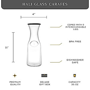 JoyJolt Glass Carafe with Lids. 3 Glass Carafes for Mimosa Bar 36 oz Capacity. 6 Lids! Brunch Decorations, Bedside Water Carafe, Orange Juice Container, Catering Drink Carafes & Pitchers for Parties