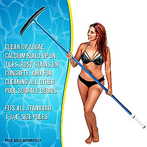 U.S. Pool Supply Professional 18" Stainless Steel Pool Brush with Heavy Duty Aluminum Handle, EZ Clips - Durable Wire Bristles, Scrub Remove Rust Stains on Concrete, Sweep Wall Floor Step Debris