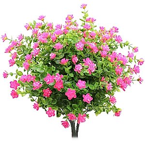 GKONGU Artificial Flowers, 4 Bundles Fake Eucalyptus UV Resistant Flowers Plastic Lotus Flowers Bouquets Greenery Shrubs Plants for Indoor and Outdoor Garden Porch Patio Office Home Decoration