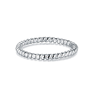 BORUO 925 Sterling Silver Ring, Twisted Eternity Band Stackable Rings 2mm Size 7