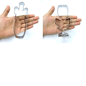 LILIAO Wedding Cookie Cutter Set for Anniversary/Bridal/Engagement - 6 Piece - Diamond Ring, Wedding Dress, Cake, Plaque, Champagne with Ribbon and Champagne Glass with Ribbon - Stainless Steel