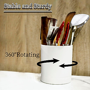 CrafArcher Large Kitchen Utensil Holder, 360° Rotating Plastic Utensil Caddy, Kitchen Countertop Utensil Kitchen Tools and Gadgets Organizer White 5.7" D x 6.5" H