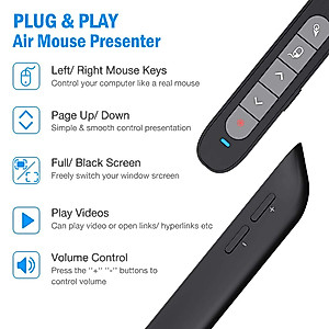 DinoFire Wireless Presenter Remote with Air Mouse, RF 2.4GZ USB Rechargeable Presentation Clicker and Pointer Powerpoint PPT Slide Clicker for Laptop/Computer/MAC