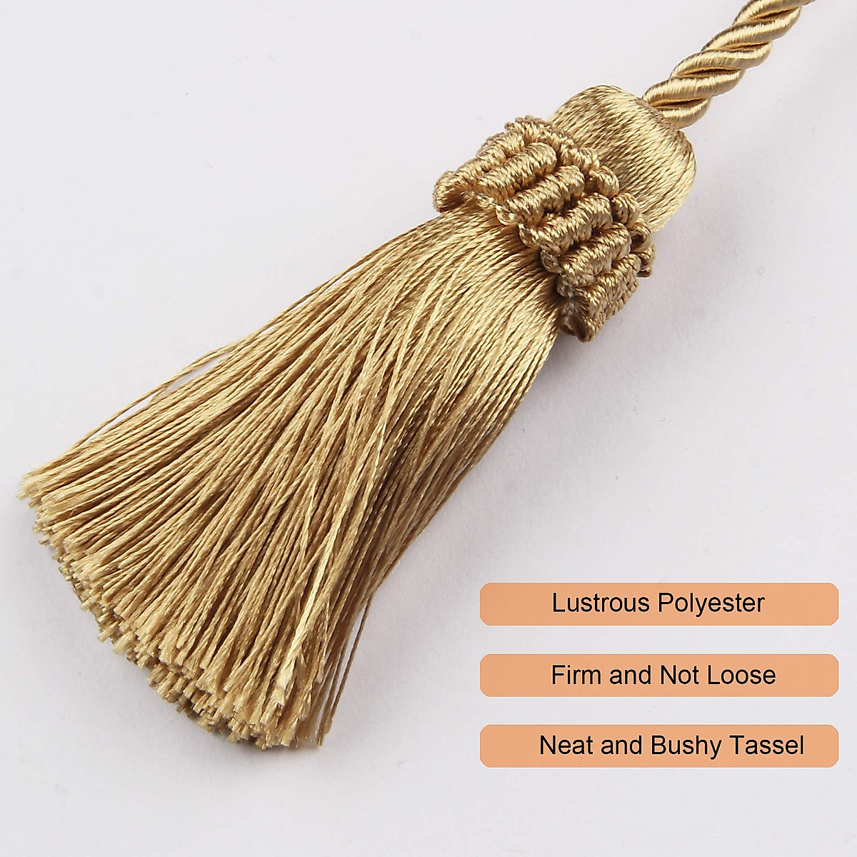 Fenghuangwu Curtain Tiebacks Handmade Decorative Curtain Holdbacks Rope with Tassel (Gold, 2P)