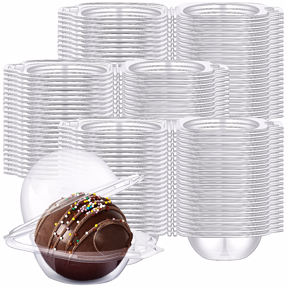 100 Pcs Hot Cocoa Bomb Packaging Box and Sticker Set 50 Individual Chocolate Bomb Box Plastic Disposable Cupcake Boxes Clear Cupcake Containers 50 Cocoa Bomb Stickers for Wedding Baby Shower Christmas