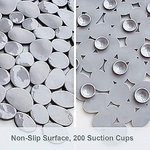 Bathtub Mat Non Slip 2 Pack, 35 x 16 Inches Pebble Shower Mat with Suction Cups and Drain Holes, Bath Mat for Shower,Bathroom tub (Grey)