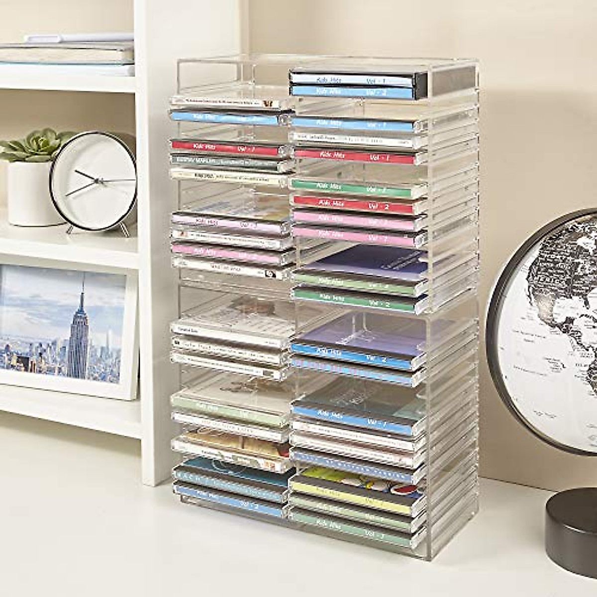 STORi Stackable Clear Plastic CD Organizer with Rubber Feet | Rectangular Jewel Cases Holder Perfect for Office and Theatre Room | Holds up to 30 CD Cases | Made in USA