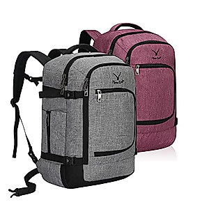 Hynes Eagle Travel Backpack 40L Flight Approved Carry on Backpack Men Large Cabin Weekender Laptop Backpack Women 15.6 inches Light Grey with Red Violet