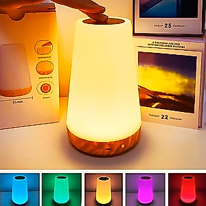 TLAOTNIY Dimmable Night Light Lamp, 𝘾𝙤𝙡𝙤𝙧 𝘾𝙝𝙖𝙣𝙜𝙞𝙣𝙜 𝘽𝙚𝙙𝙨𝙞𝙙𝙚 𝙉𝙞𝙜𝙝𝙩 𝙇𝙞𝙜𝙝𝙩𝙨 for Kids, Touch Sensor Control Table Light Lamp for Bedroom with Rechargeable Battery -Remote