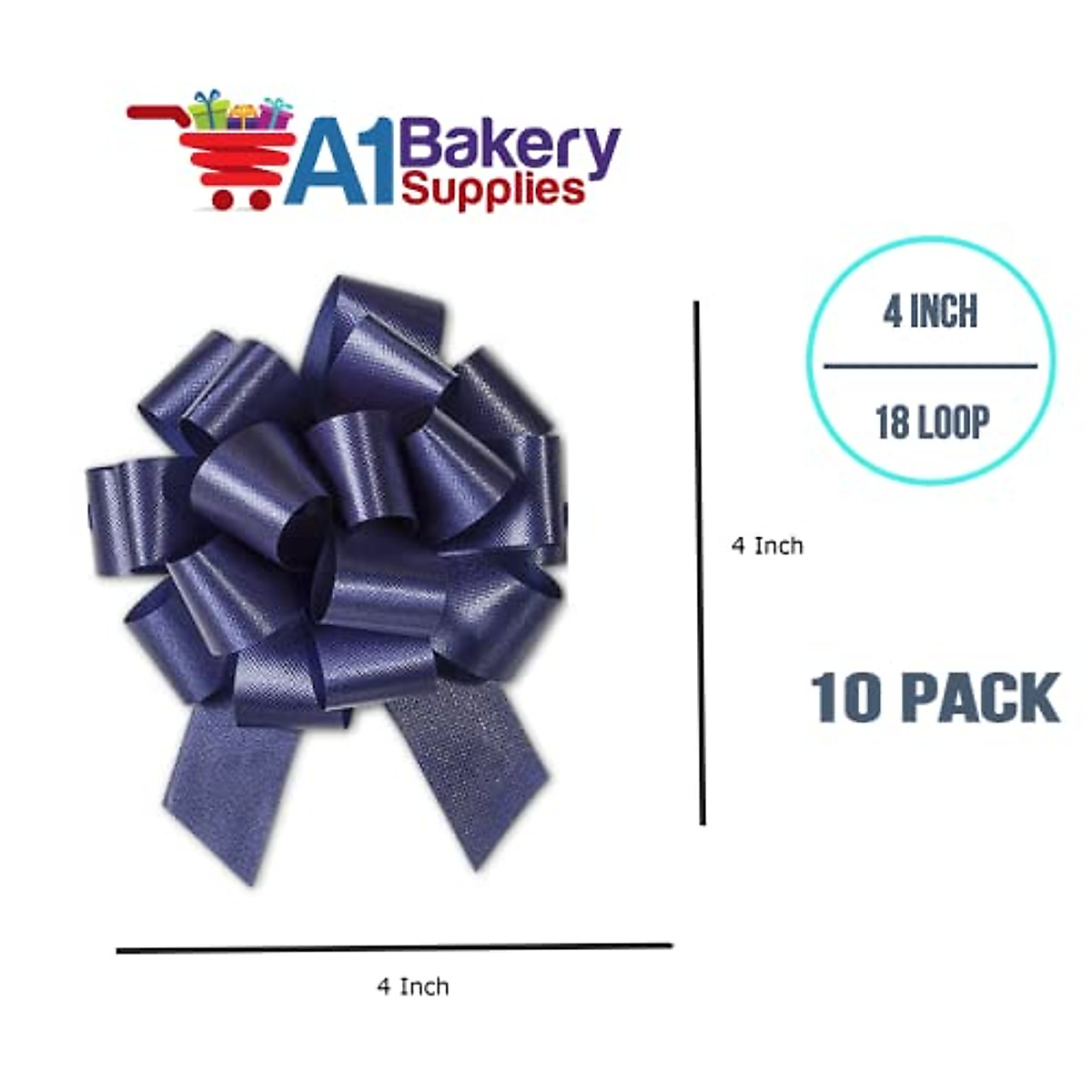 Navy Blue 4 Inch Pull Bows 10 Pack Gift Wrap Christmas Wedding Gift Wrap Pull Bows Pull String Bows by A1 Bakery Supplies