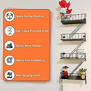 KOTIJOKI Fire Escape Wall Shelf - New York 4 Tier Metal Shelf with Screwdriver & Screws, for Home Décor Organizer, Action Figure Display (Black Floating Shelf)
