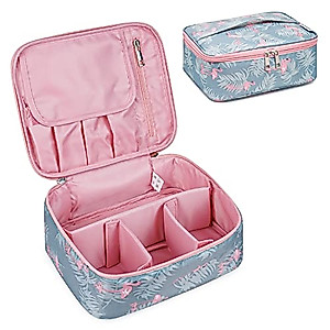 Narwey Travel Makeup Bag with Brush Compartments，Portable Cosmetic Bag，Make up Bag Makeup Organizer Case with Brush Storage for Women (Flamingo)
