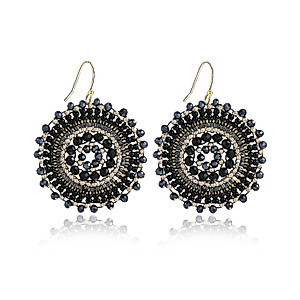 Black Earrings For Women Summer Beaded Crystals Glass Bead Dangle Drop Bohemia Beach Statement Earrings