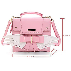 SHUIANGRAN Girls Cute Shoulder Bags PU Leather Purses Crossbody Handbag for Women Bow Satchel Wing Pink