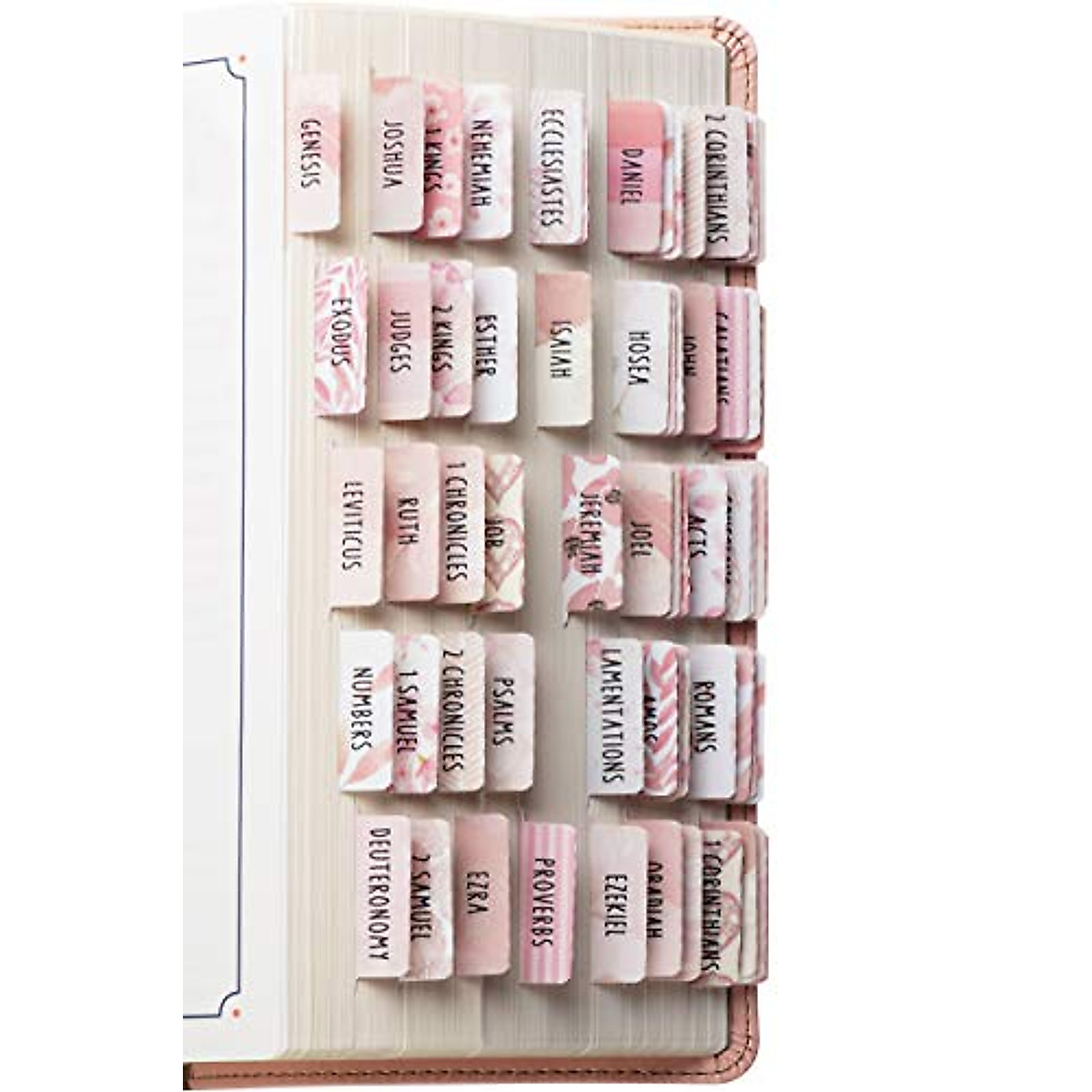 DiverseBee Laminated Bible Tabs for Women (Large Print, Easy to Read), Colorful Bible Journaling Book Tabs, Christian Gift, 66 Bible Tabs Old and New Testament, Includes 11 Blank Tabs - Rose Theme