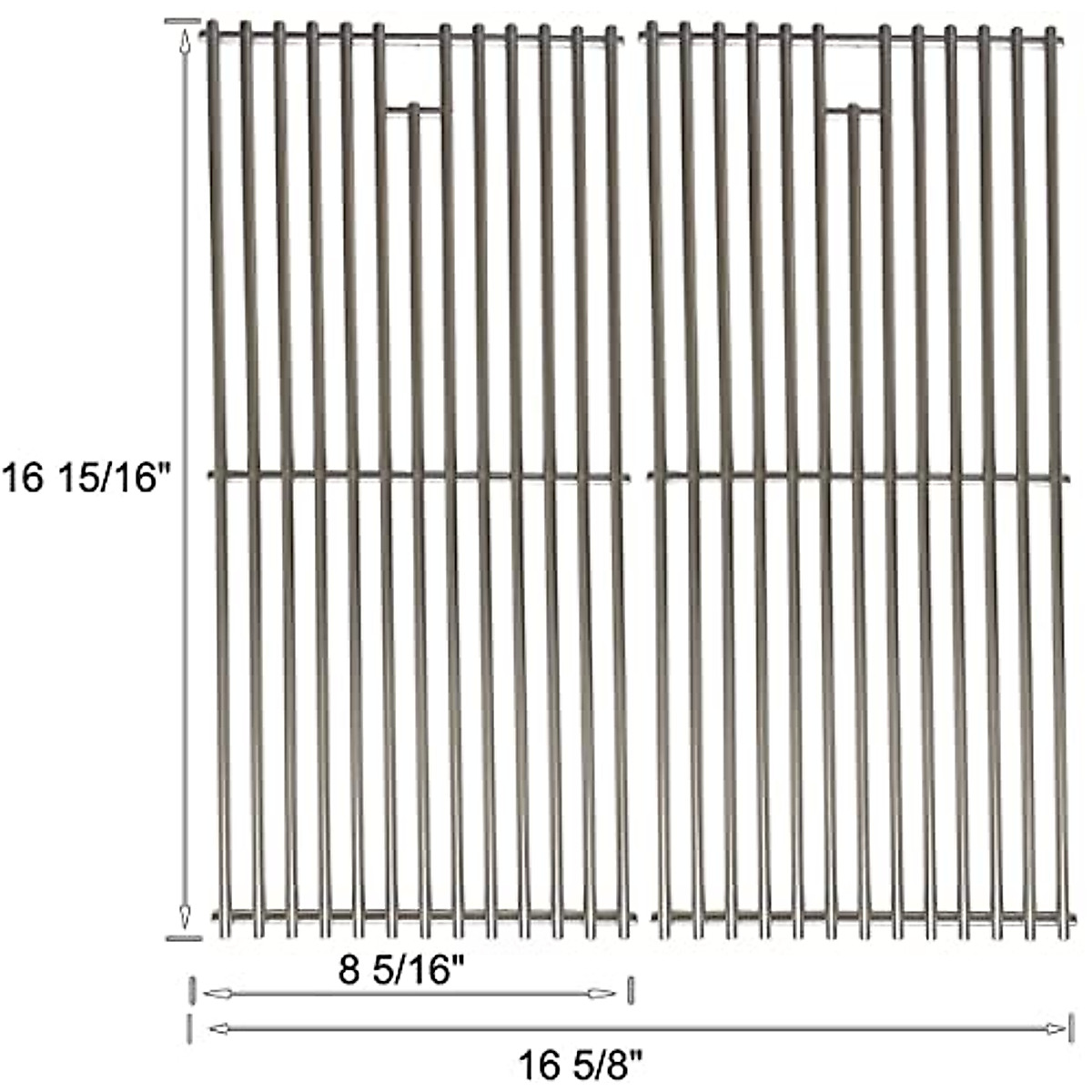 GRILLJOB 2 Pack 16 15/16" x8 5/16" Stainless Steel 304 Grill Grates Replacement Upgraded with Finger Lifting Hole for Kenmore CharBroil Broil King Kirkland Master Chefand Thermos Grill Models, SC1702