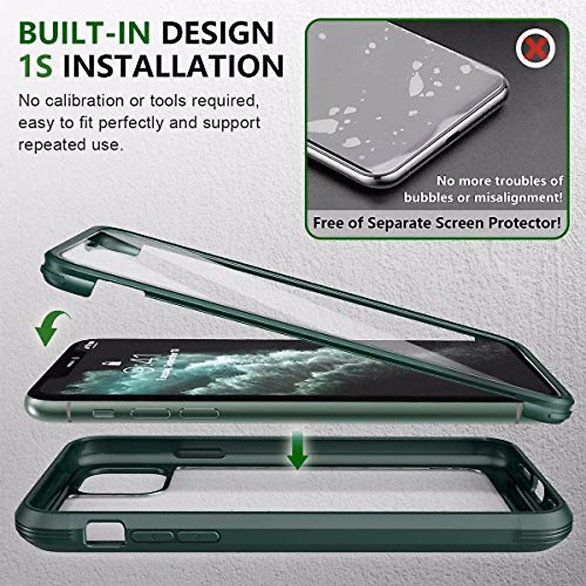Diaclara Compatible with iPhone 11 Pro Max Case with Built-in Tempered Glass Screen Protector [9H Hardness] [Heavy Duty Drop Protection] Full Body Cover Rugged Clear Bumper Case for iPhone 11 promax