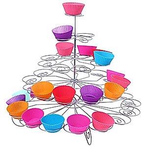 Resulzon Cupcake Stand, 4 Tier 23pcs Cup Holder Reusable Cake Dessert Tower Tree for Family Events or Parties