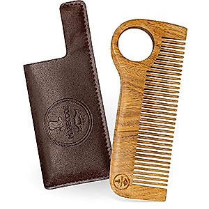 Manecode Wooden Hair Comb for Men - Premium Quality Anti-Static Sandalwood and Eco-Leather Pocket - Small Giftable Craft Box