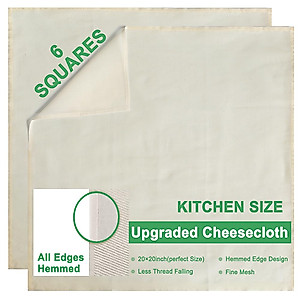 YJL Organic Cheese Cloths Grade 100, 6 PCS 20x20 Inch, Hemmed Unbleached Cheesecloth for Straining, Ultra Fine Reusable Cheesecloth for Cooking, Roasting, Cheese Making, Steaming