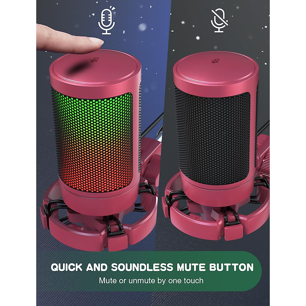 FIFINE AmpliGame PC Gaming Streaming USB Microphone, RGB Desktop Microphone for Computer/Mac/PS4/PS5, Podcast, Recording, TikTok, Game Chat, Condenser Mic with Pop Filter, Shock Mount - Red