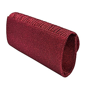 Premium Pleated Metallic Glitter Flap Clutch Evening Bag Handbag, Burgundy