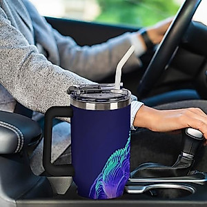 YTLKGFP 40 Oz Large Capacity Car Cup Green Dinosaur Style Tumbler with Handle (Black) Straw Lid Insulated Stainless Steel Water Bottle Travel Mug Leak-proof Car Cup Keeps Cold Or Hot