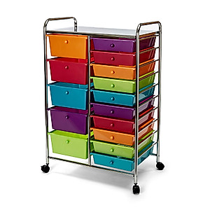 Seville Classics Rolling Utility Organizer Storage Cart for Home Office, School, Classroom, Scrapbook, Hobby, Craft, 15 Drawer, Multicolor (Pearlized)