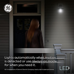 GE LED+ Motion Sensor LED Light Bulbs, 14W, PAR38 Outdoor Security Floodlights, Warm White, CAC (2 Pack)