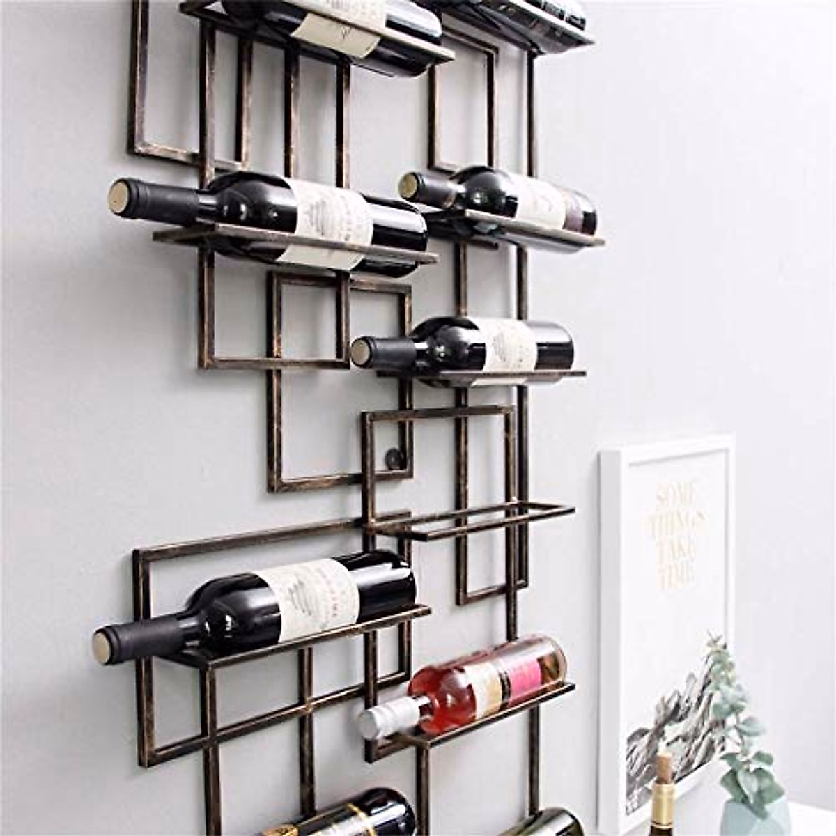 Stylish Simplicity 108Cm Wall Mounted Wine Bottles Holder,Metal Iron Wall Wine Bottle Rack Organizer,Holder 10 Bottles, PIBM, Bronzy