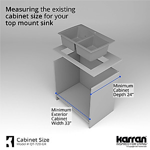 Karran QT-720 Drop-In Quartz Composite 34 in. 1-Hole 50/50 Double Bowl Kitchen Sink in Grey