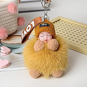 Keychain Handbags Pendants with Sleeping for Babies Car Or Baby Sleeping Furry Personal Alarm with Light (P, One Size)