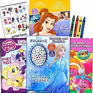 Disney Princess MLP Trolls Coloring Book Ultimate Activity Set Bundle for Girls Kids Toddlers - 4 Coloring Books Featuring Disney Princess, Frozen , My Little Pony and Trolls