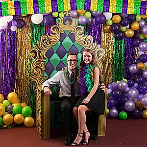 6 Pack 10 Feet Mardi Gras Foil Fringe Garland Metallic Tinsel Streamers Banner Wall Hanging Backdrop for Parade Floats, Bachelorette, Wedding, Birthday, Carnival Party Decorations(Gold Green Purple)