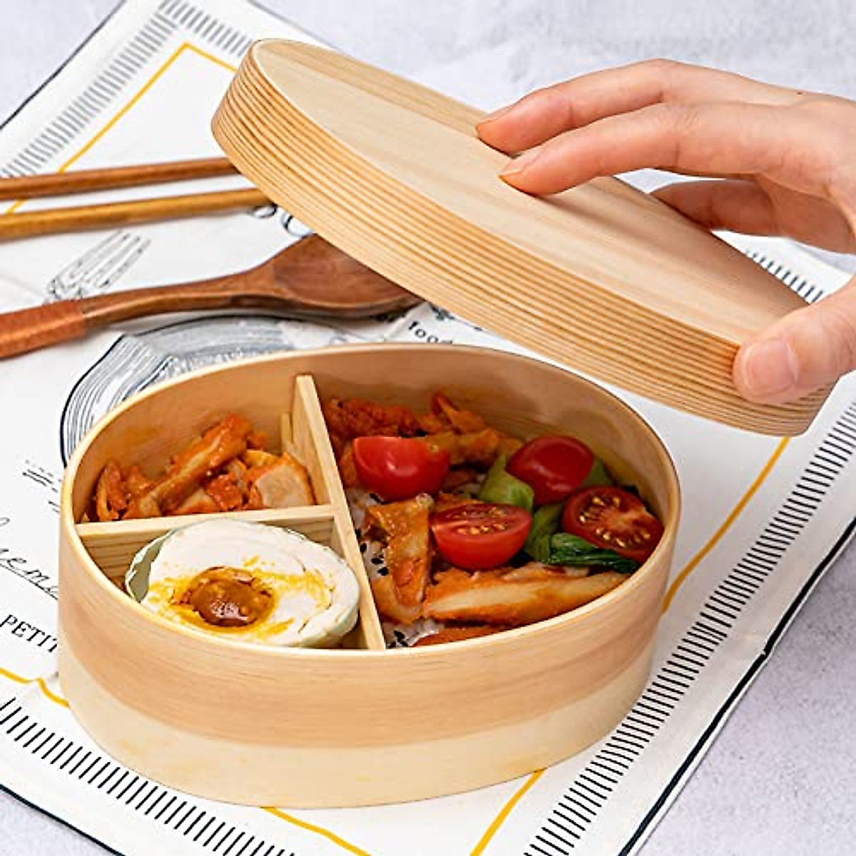 Miraclekoo Wooden Lunch Box for Kids/Adult,Japanese Bento Box with divider Wood Bento Lunch Box for Picnicking Office Hiking Camping