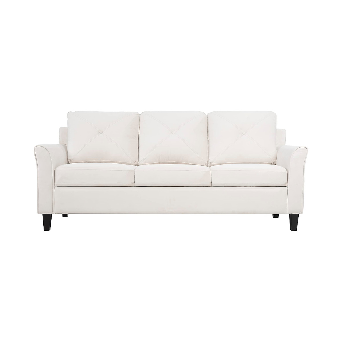 Naomi Home Button Tufted Sofa with Rolled Arms, Tufted Cushions / 3 Seater Sofa Couch for Small Spaces, Living Room, Bedroom, Apartment, Easy Tool-Free Assembly, Microfiber, Cream (P-03778)