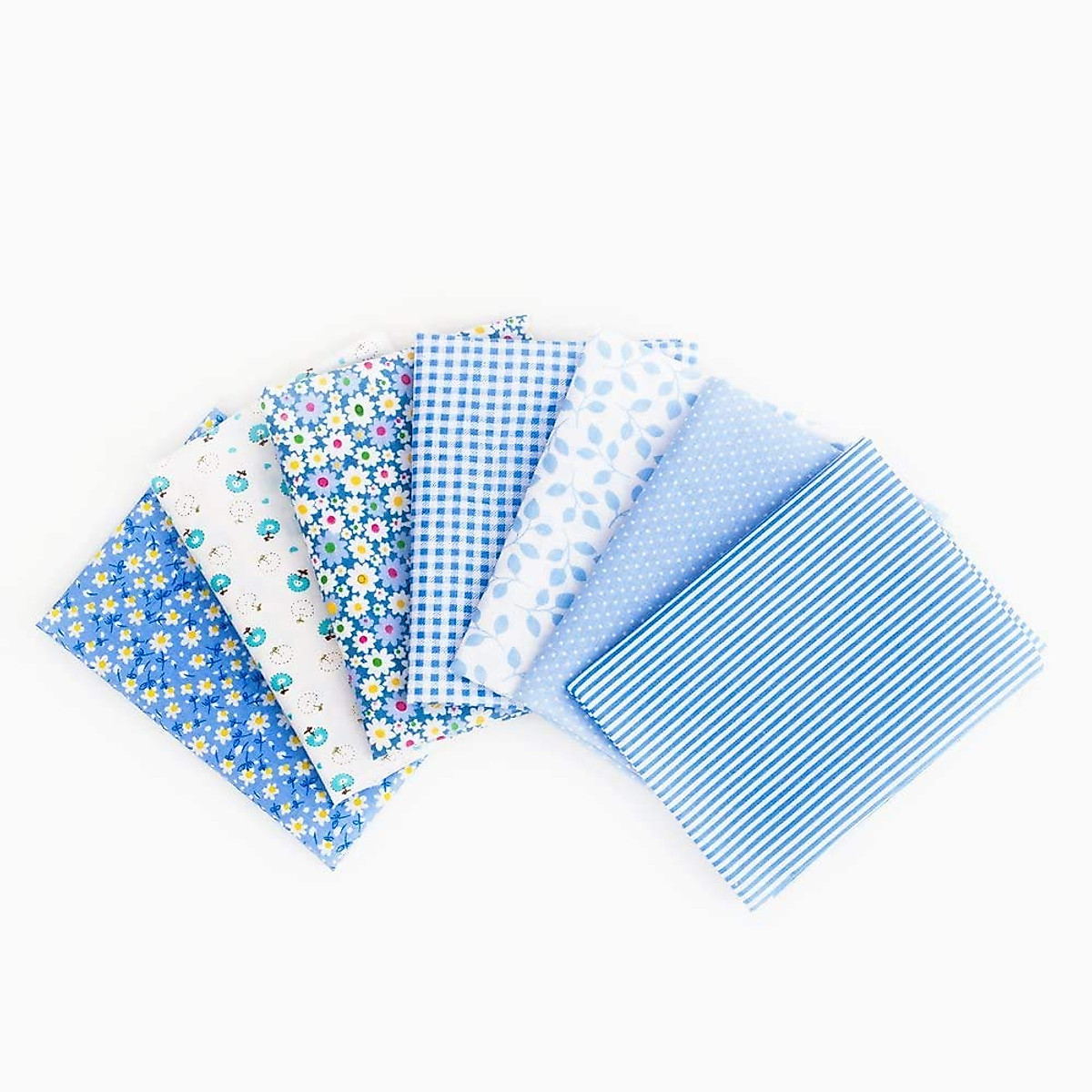 7Pcs Assorted Fat Quarter Bundle Quilt Quilting Cotton Fabric Sewing DIY Set (Blue)