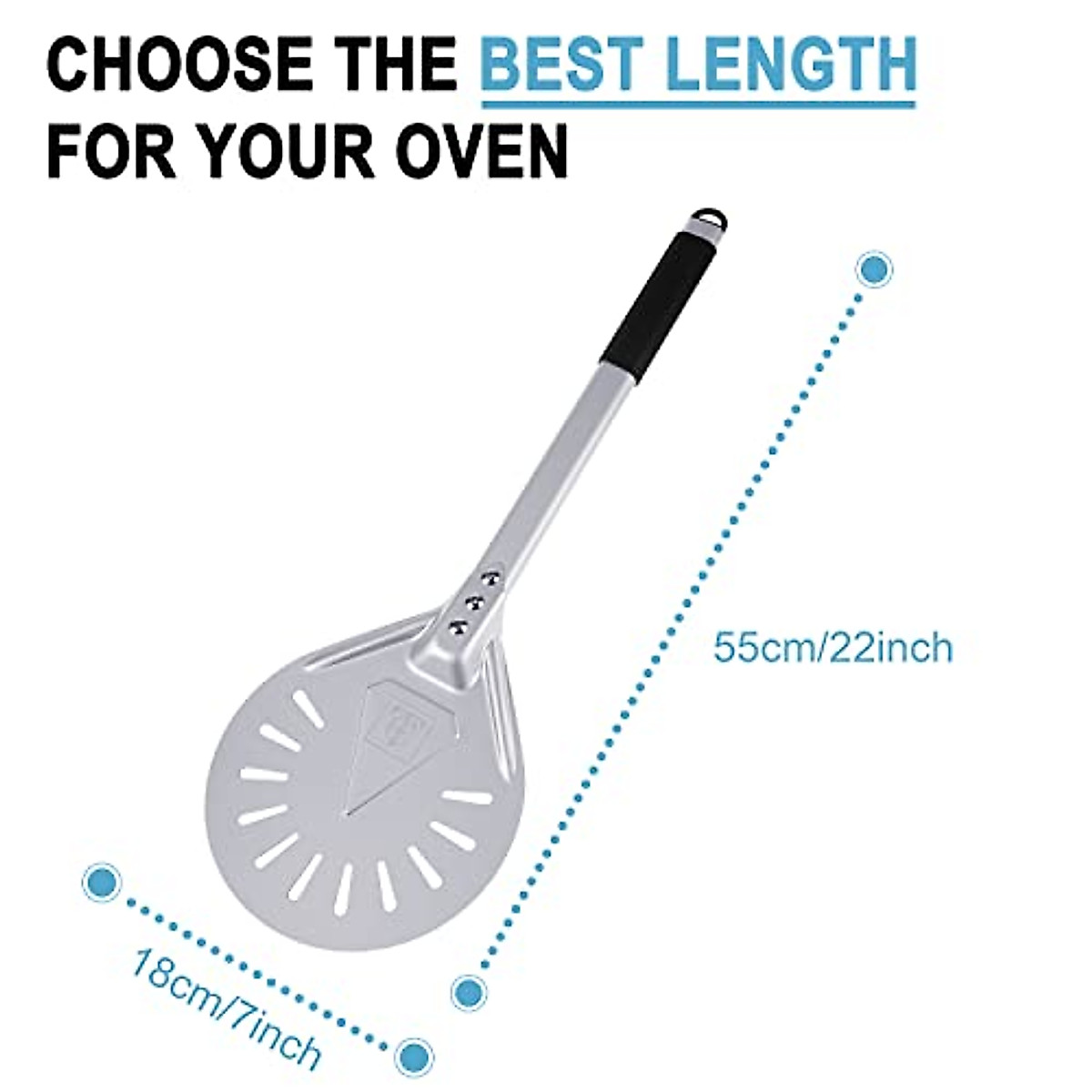 TC Logo 7” Pizza Turning Peel & Paddle, Oven Accessories with Aluminum Plate and Rubber Handle Tool use for Bread Peel, Pastry Dough Cake Spatula for Christmas, and New year Party