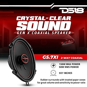 DS18 G5.7Xi GEN-X 5x7 2-Way Coaxial Speakers 150 Watts Max Power 4-Ohm - Full Range Speaker with Dome Tweeter Great for Car Stereo Sound System - 2 Speakers