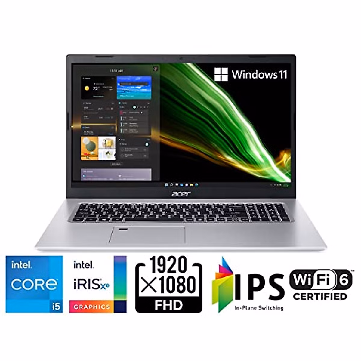 Acer Aspire 5 A517-52-58UL Laptop | 17.3" Full HD IPS Display | 11th Gen Intel Core i5-1135G7 | Intel Iris Xe Graphics | 8GB DDR4 | 512GB SSD | WiFi 6 | Fingerprint Reader | BL Keyboard | Windows 11